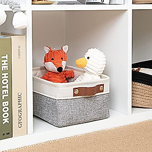 DULLEMELO Small Storage Basket for Organizing, Collapsible Fabric Basket for Shelves, Closets, Laundry, Nursery, Decorative Basket for Gifts Empty (White&Gray)