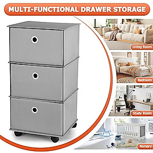 JOMOLA Rolling Storage Cart with 3 Drawers, Utility Cart with Wheels, Fabric Storage Cube Bin with Cover Collapsible Organizer Cart for Dresser Bedroom Dorm Home Office Mobile File Filing Cabinet Gray