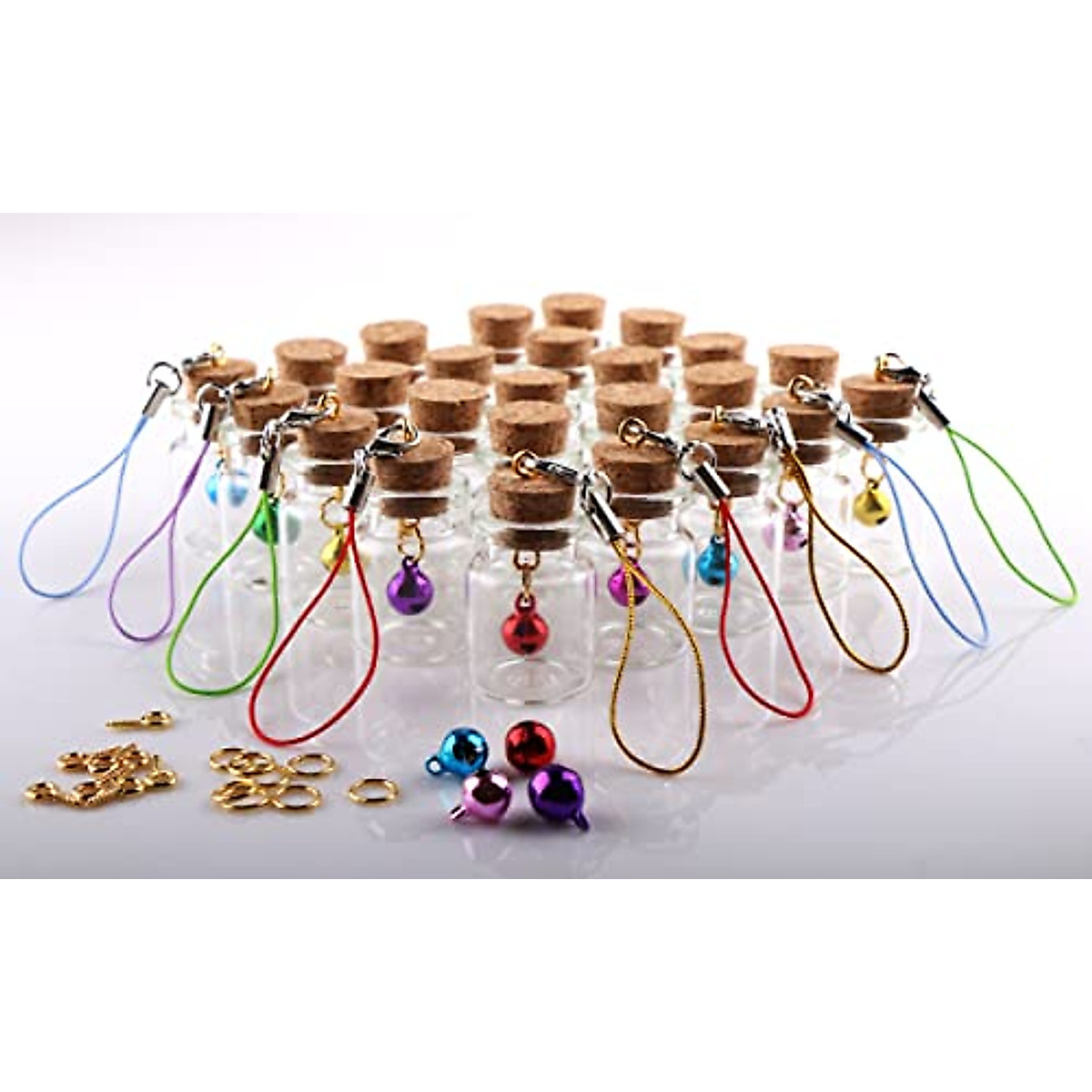 maxmau 25pcs Small Glass Bottles with Cork Stoppers DIY Art Craft Storage 5ml Mini Glass Vials,Tiny Jars for Wedding Party Favors Home Decoration with Connection Accessories Twine Bell