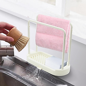 BEINME Sponge Holder with Drain Pan, Kitchen Sink Caddy Organizer for ,Sponge Brush Soap Dishcloth Rack Kitchen Sink Caddy Organizer for Sponge Brush Soap Dishcloth Rack, Small White