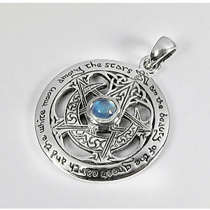Dryad Design Wiccan Pentacle Pendant - Lunar Goddess Pendant .925 Sterling Silver Rainbow Moonstone Protection Amulet - Pagan Moon Jewelry