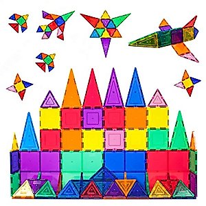PicassoTiles 60 Piece Set 60pcs Magnet Building Tiles Clear Magnetic 3D Building Blocks Construction Playboards - Creativity beyond Imagination, Inspirational, Recreational, Educational, Conventional