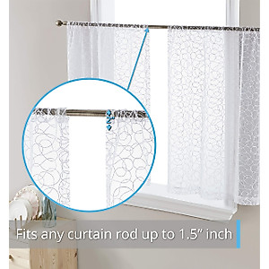 HLC.ME Audrey Embroidered Sheer Voile Window Curtain Short Rod Pocket Tiers for Kitchen, Bedroom, Small Windows and Bathroom (30 x 24 inch Long, White)