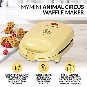 Nostalgia MyMini Personal Electric Animal Circus Waffle Maker, Waffle Iron makes Cat, Dog, Elephant, Lion, Yellow