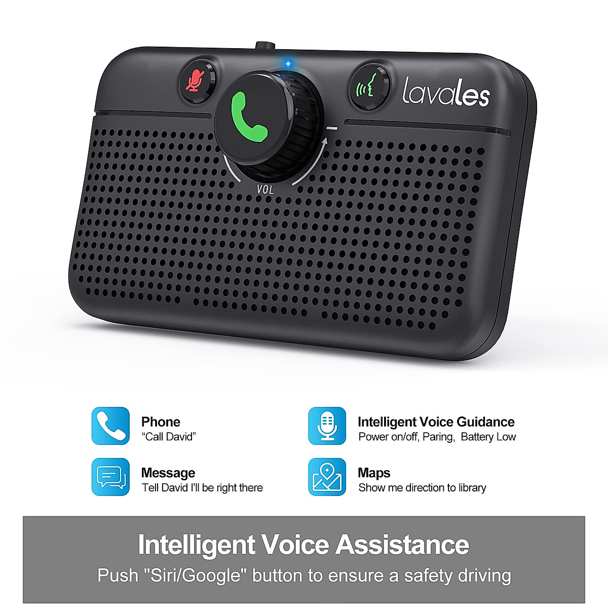 Lavales Car Bluetooth 5.3 Speaker, Handsfree Bluetooth Car kit for Cell Phone, Support Siri Google Voice Assistant/Motion AUTO ON, Car Phone Speakerphone with Visor Clip