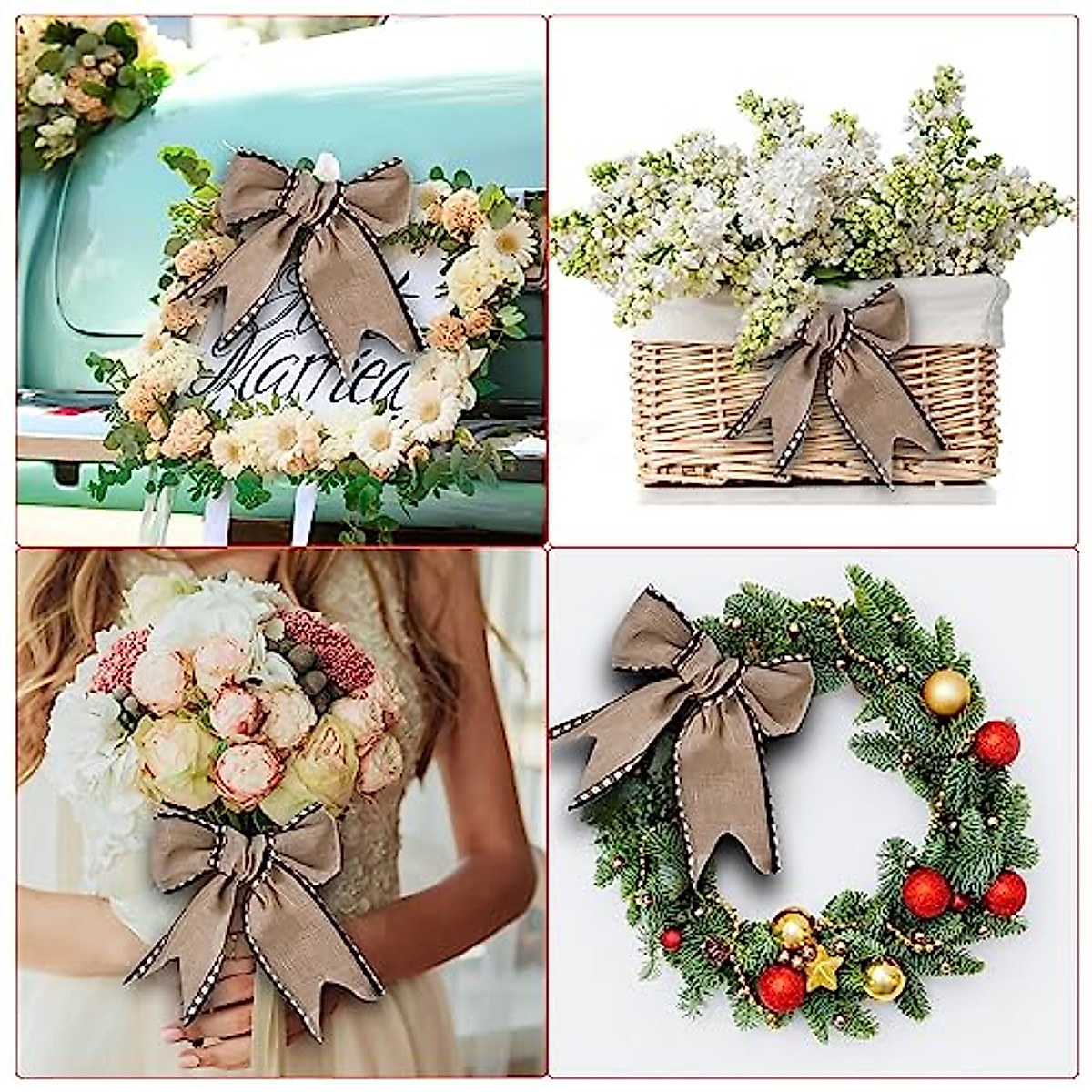 MuRealy Wired Edge Ribbon, Natural and Black Edged 10 Yards 2.5 Inch, Polyester Wired Ribbon, Decorative Ribbons for Christmas Parties, Wedding, Gifts Wrapping, Floral Wreath, and Bow