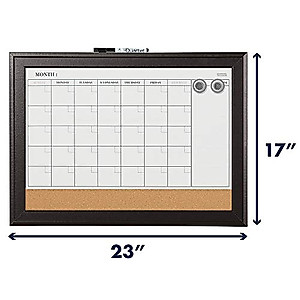 Quartet Combination Magnetic Whiteboard Calendar & Corkboard, 17" x 23" Combo Dry Erase White Board & Cork Bulletin Board, Perfect for Office, Home School Message Board, Black Frame (79275)