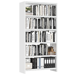 OSEILLC 5-Tier Bookshelf, White Bookshelf with Storage Shelves, Metal Bookshelves, 69" Tall Bookcase for Living Room, Library, Office, Bedroom, Including Book Stopper