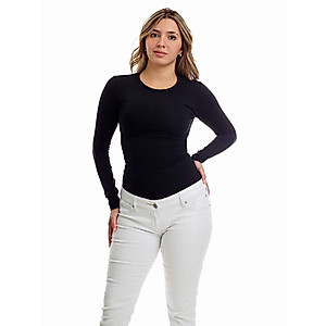 Underworks Women's Ultra Light Compression Minimizer Crew Long Sleeves, Large, Black
