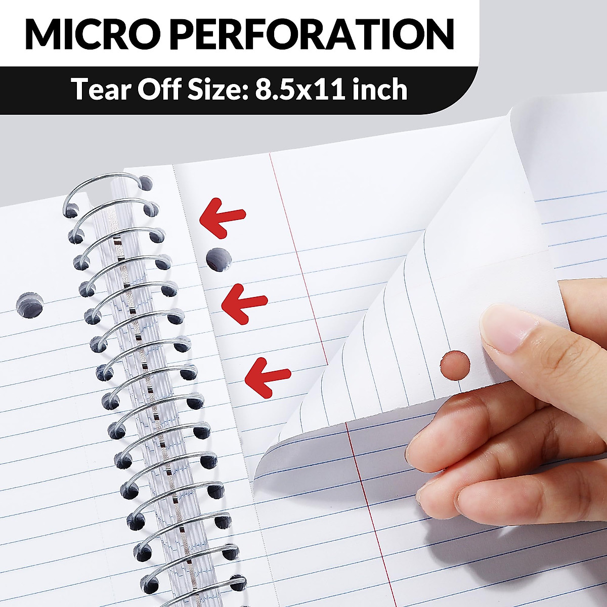 SUNEE 5 Subject Notebook College Ruled - 300 Pages, 8.2"x10.8", Spiral Lined Notebook with 5 Pocket Colored Dividers, 3-Hole Punched Paper, Black Notebooks for School Supplies, Home & Office, Writing Journal