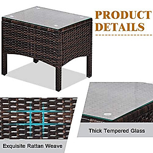 Tangkula 3 Piece Outdoor Patio Furniture Set for 2, Wicker Chairs with Glass Top Coffee Table, Thick Cushions, All Weather Garden Lawn Poolside Backyard Porch (Brown)