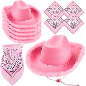 Tarpop 24 Pieces Pink Cowgirl Hat Feather with Paisley Bandanas for Western Cowgirl Party Costume Accessories (Fluffy Style)