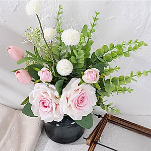 KIRIFLY Artificial Flowers Fake Silk Roses Eucalyptus Stems Floral Arrangements Wedding Bouquets Decorations Table Centerpieces Plastic Faux Plants Décor(Pink White)