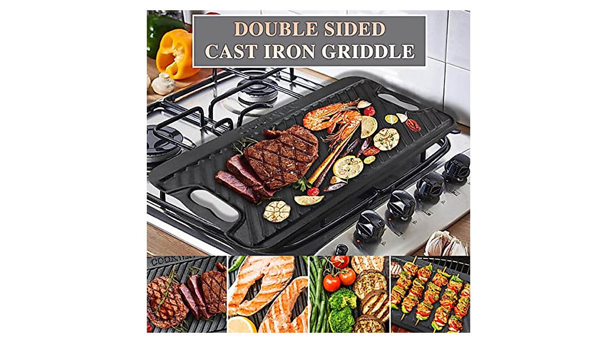 Double Side Cast Iron Griddle for Indoor & Outdoor Cooking