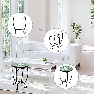 yzohu Birsppy Amuro Mosaic Accent Table Round Side Table, Wrought Iron Stained Glass Patio Flower Stand Outdoor Coffee End Table, Indoor Outdoor for Patio Lawn Garden Home (Green Surface)