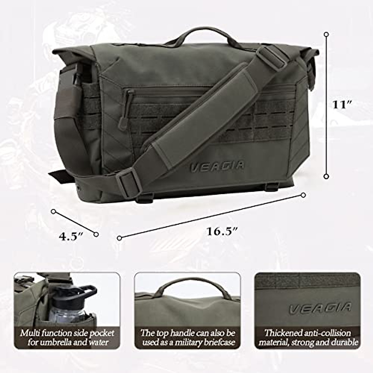 VEAGIA Messenger Bag For Men Laptop Bag Tactical Briefcase Canvas Crossbody Satchel Computer Shoulder Bags(17x12x5inch)