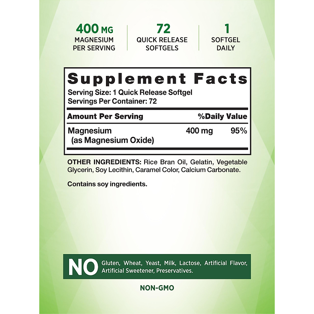 Magnesium | 400mg | 72 Softgels | Value Size | Extra Strength | from Magnesium Oxide | Non-GMO and Gluten Free Supplement | by Nature's Truth