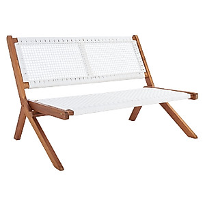 SAFAVIEH Outdoor Collection Kobina Natural Acacia Wood/White Rope Foldable Bench