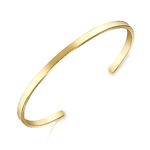 Lolalet Thin Open Cuff Bracelet, for Girlfriend Wife Mom, 18K Gold Plated Couples Oval Love Bracelets, Plain Polished Finish Open Cuff Bangle Jewelry Gift for Men Women -1 Pack