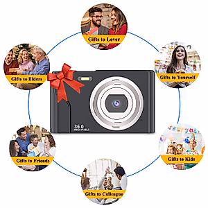 Digital Camera - Compact Vlogging Camera 1080P with 36.0 Mega Pixels 16X Digital Zoom, 2 Batteries, AUFOYA Portable Mini Camera for Photography, Kids, Students, Teens, Adult (Black)
