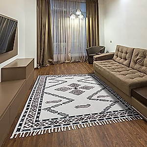 Casavani Hand Block Printed Rug Geometric Brown & Black Tassel Rug Easy Care Washable Rugs for Doormat Entryway Living Room Bedroom Hallway Balcony 9x15 Feet
