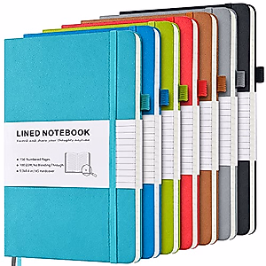7 Pack Lined Journal Notebook, Hardcover PU Leather Notebook for Men Women, 100 GSM Thick Numbered Pages with Index Content, Inner Pockets, Bookmarks, A5 Ruled Writing Journal Bulk (Multicolor)