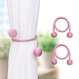 Window Curtain 4 pcs Magnetic Tiebacks Clips Tie Band Home Office Decorative Drapes (Pink)