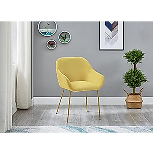 Ball & Cast Upholstered Dining Modern Accent Chair with Low Armrest Golden Metal Leg Set of 1, Medium, Yellow