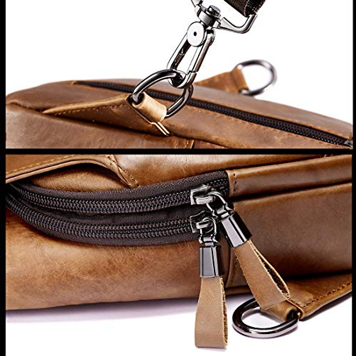 YUAN FAN Leather Sling Bag for Men,Crossbody Purse Chest Bag Backpack Messenger Shoulder Bag Small