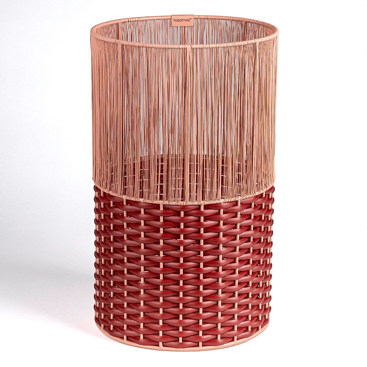 happimess HPM1101C Harper Modern 4.13-Gallon 2-Tone Faux Wicker Cylinder Waste Basket, Pink/Red for Home, Bathroom, Living Room, Office, Bedroom, Kitchen