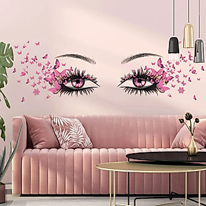 Beautiful Eyelash Eyes Wall Stickers Flying Butterfly Wall Decals Beautiful Girl Heart Wall Decor Vinyl Wall Art Butterflies Wall Decor Stickers for Women Girls Bedroom Living Room Decoration