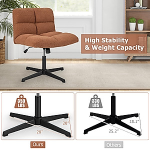 COSTWAY Cross Legged Office Chair, Armless Wide Seat Swivel Desk Chair No Wheels, Height Adjustable Mid Back Computer Task Chair, Modern Faux Lamb Fleece Vanity Chair for Home Office (Brown)
