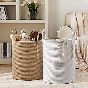 YOUDENOVA Jute Rope Laundry Hamper Basket, 58L Tall Woven Collapsible Baskets for Blanket Organizing Clothes Hamper for Laundry Room Storage