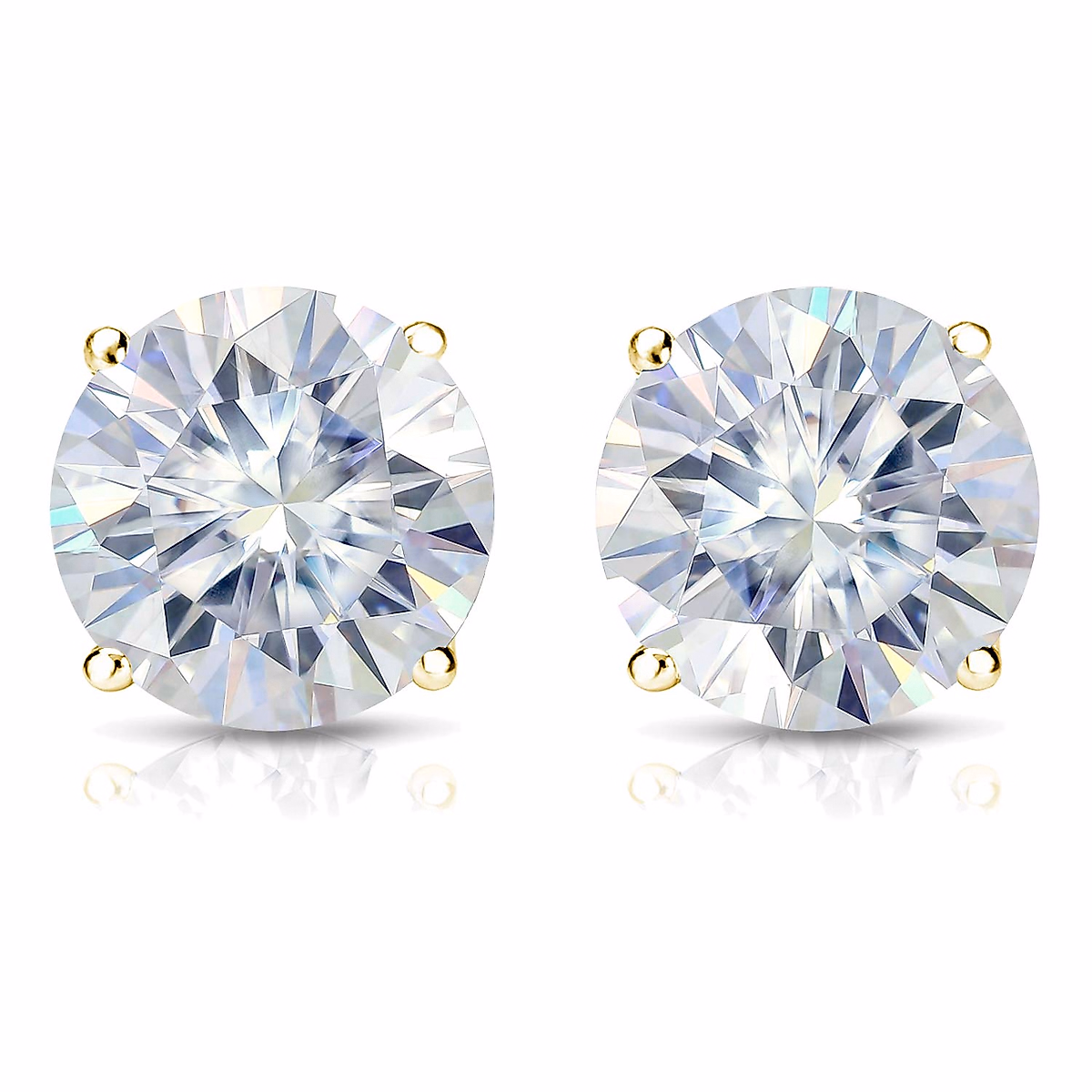 Diamond Wish 1/2 Carat Moissanite Round Stud Earrings in 14k Yellow Gold (J-K, 4 mm, TGW) 4-Prong Basket Push Back