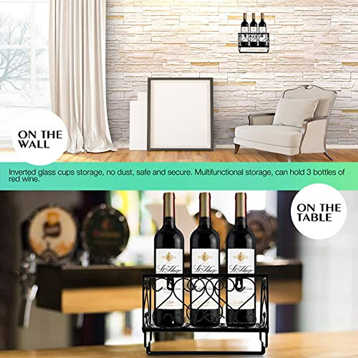 Cabilock Metal Hangers Wall Mount Clothes Rack Wall Mounted Wine Rack Wire Wine Glass Rack Wine Bottle Holder Wine Glass Hanger Stemware Rack for Bar Kitchen Metal Clothes Hanger Wall Clothes Rack