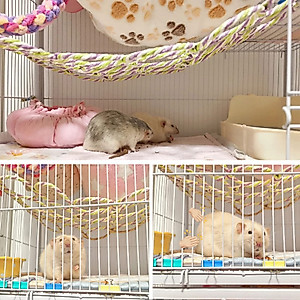 Jevnd 2 Pcs Rat Climbing Rope Net Toy for Cage, Bird Hemp Rope Perch Swing, Ladder Rope Bridge Hanging Hammock, Small Animal Activity Toy for Mouse, Mice, Parrot, Bird (Random Color)