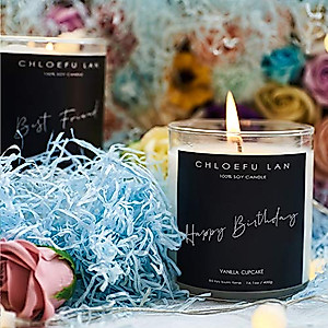 Chloefu LAN Happy Birthday Vanilla Cupcake Sugar Sweet Scented Soy Wax Candle for Home | 14.1 oz Clear Glass Jar, 100 Hour Burn Time Highly Scented & Long Lasting Burning All-Natural Organic Candle