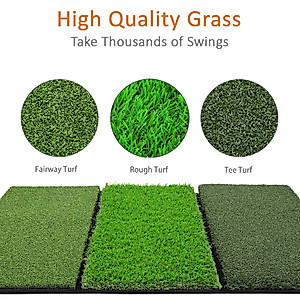 SkyLife 3-Turf Golf Hitting Grass Mat 24’’ x 37’’, Portable Training Fairway Rough TEE Turf, Driving Chipping Putting Golf Equipment, Home Backyard Garage Outdoor Practice (XL 24’’ X 37’’)