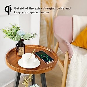Hadulcet Small End Table with Charging Station, Small Side Table for Small Spaces, Small Nightstand Bedside Table, Small Round Side Tables Bedroom, Small Round End Tables Living Room, Small Table