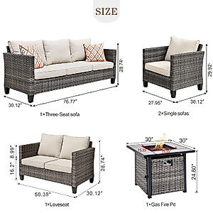 XIZZI 5 Pieces Outdoor Wicker Patio Furniture Set, All-Weather Rattan Conversation Set with Cushions, Ideal for Garden, Patio, or Backyard, Grey Wicker Grey Cushion