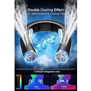 LIOURY Neck Air Conditioner Portable, 3D Airflow Cooling Neck Fan 6000 mAh Neck Air Conditioner with 2 Cooling Plates, Charge & Use Simultaneously Neck Cooler & Heater (Black)