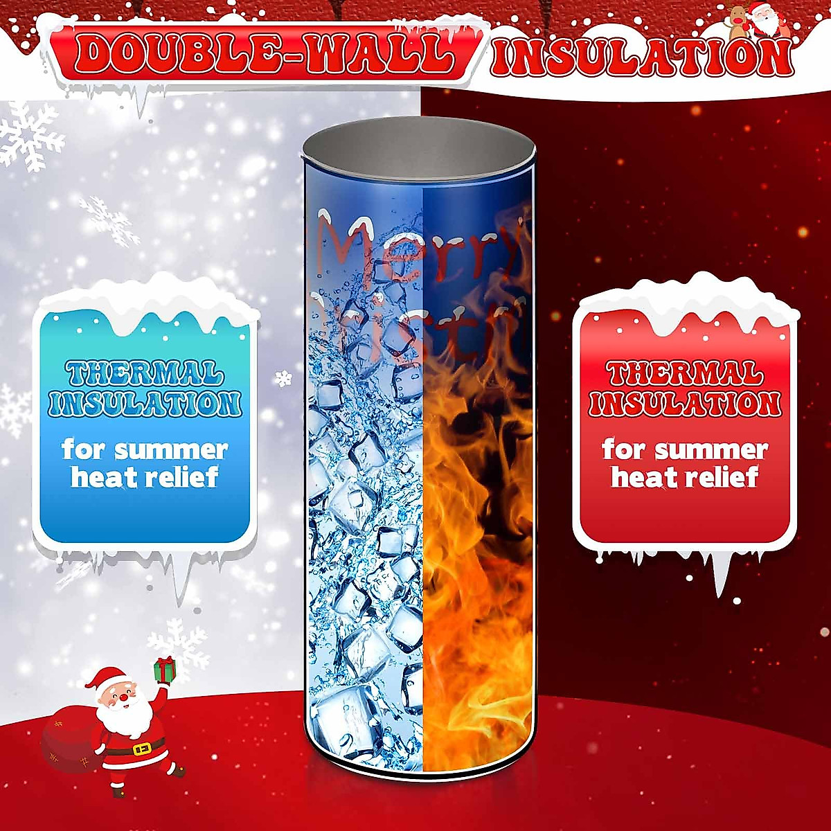 Mifoci 4 Pcs Christmas Skinny Tumblers Set 20 oz Christmas Stainless Steel Tumbler with Lid and Straw Christmas Double Insulated Cup Coffee Mug Tumbler Xmas Gift Set for Women Men Family, 4 Styles