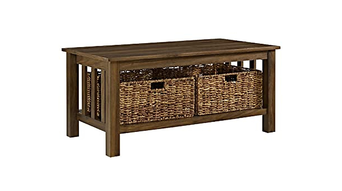 Walker Edison Alayna Mission Style Coffee Table - Rattan Storage