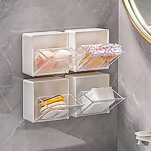 4 Pack Wall Mounted Cotton Swab Holder, Mini Cosmetic Storage Box Bathroom Vanity Storage Canister Holder for Cotton Swabs,Balls,Makeup Pads,Sponges(No drilling)