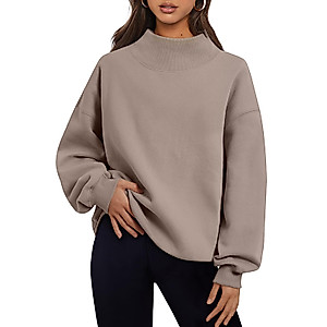 Trendy Queen Womens Oversized Sweatshirts Turtleneck Pullover Long Sleeve Hoodies Tops Fall Fashion Outfits 2024 Clothes CoffeeGrey S
