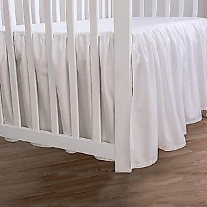 White Crib Bed Skirt Dust Ruffle, Split Corner 100% Natural Cotton Nursery Crib Toddler Bedding Skirt for Baby Girls or Boys, Infant Crib Bed Skirt Ruffled with Split Corners, 14" Drop