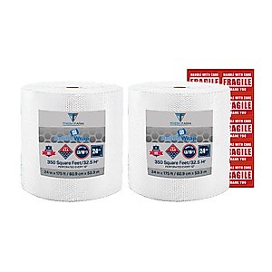 Bubble Cushioning wrap 700 ft² x 24'' Wide - 3/16" Small Bubble - Perforated Every 12''- with 10 Fragile Stickers by Fresh Farm LLC (2 Rolls of 175 ft x 24" Wide)