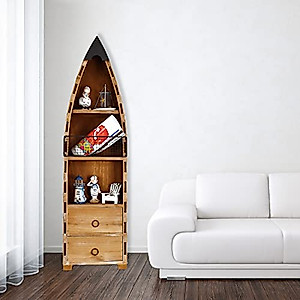 Aecipl Solid Wood Boat Shelf Decorative Nautical Wall Decor Beach Themed Bookcase Large Wooden 3-Tier Display Shelves for Home Kitchen Bedroom Living Room (45.3" H)
