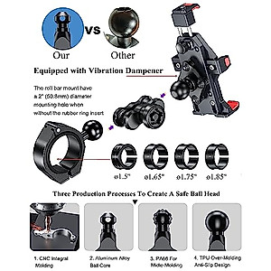 BRCOVAN Aluminum Alloy UTV Phone Holder with Vibration Dampener & High-Speed Secure Lock, Metal Anti-Shake UTV Roll Bar Cellphone Mount Fit Roll Cage 1.5/1.65/1.75/1.85/2 inch, for 4.7''-7.2'' Phones