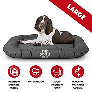 The Dog’s Bed Utility Waterproof Dog Bed, Large, Durable Grey Oxford Fabric, Tough YKK Zippers, Washable Reversible Cover, Dog Beds for Home Car Crate & Yard, Puppy & All Pet Comfort